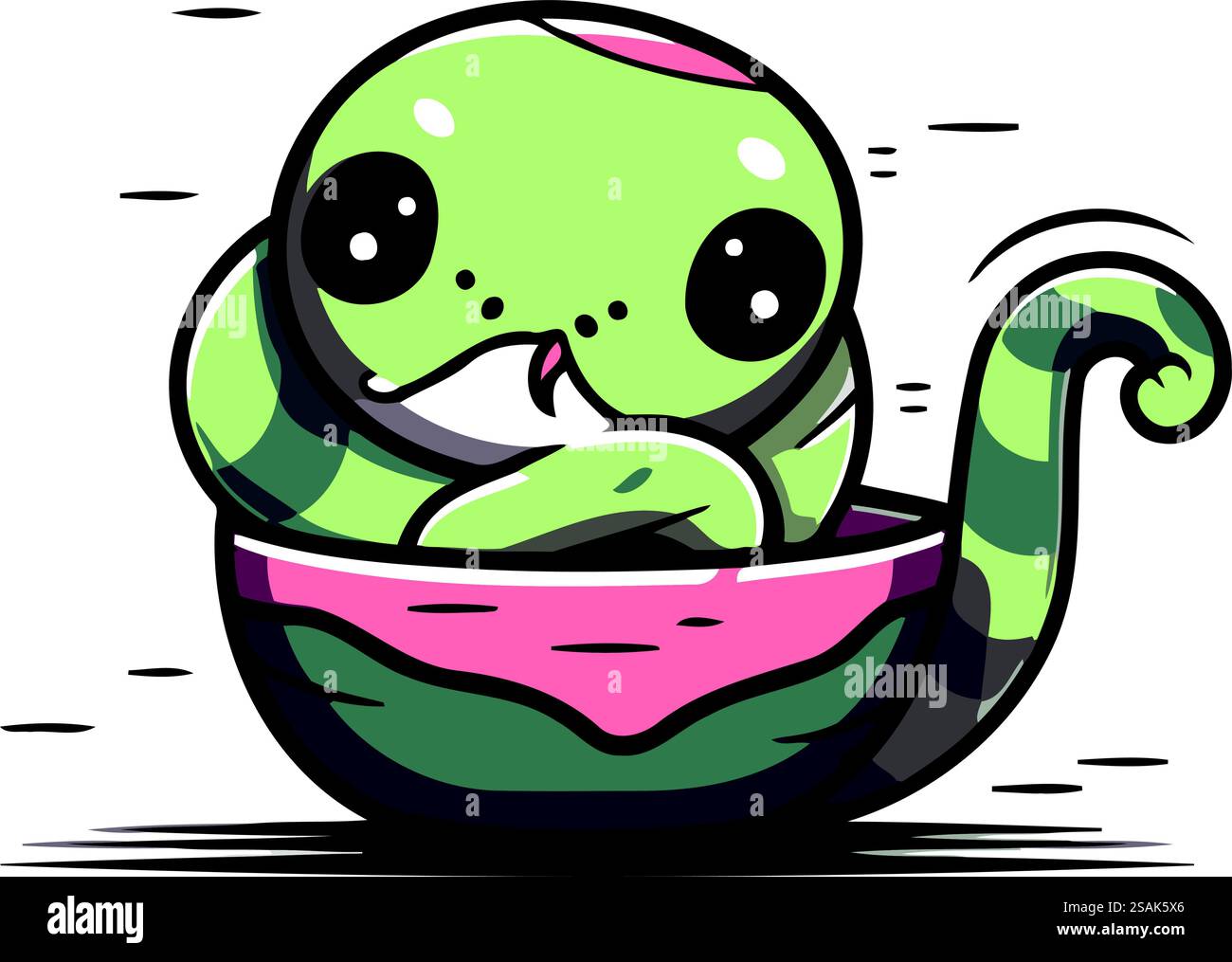Cute kawaii green snake in a bowl. Vector illustration Stock Vector ...