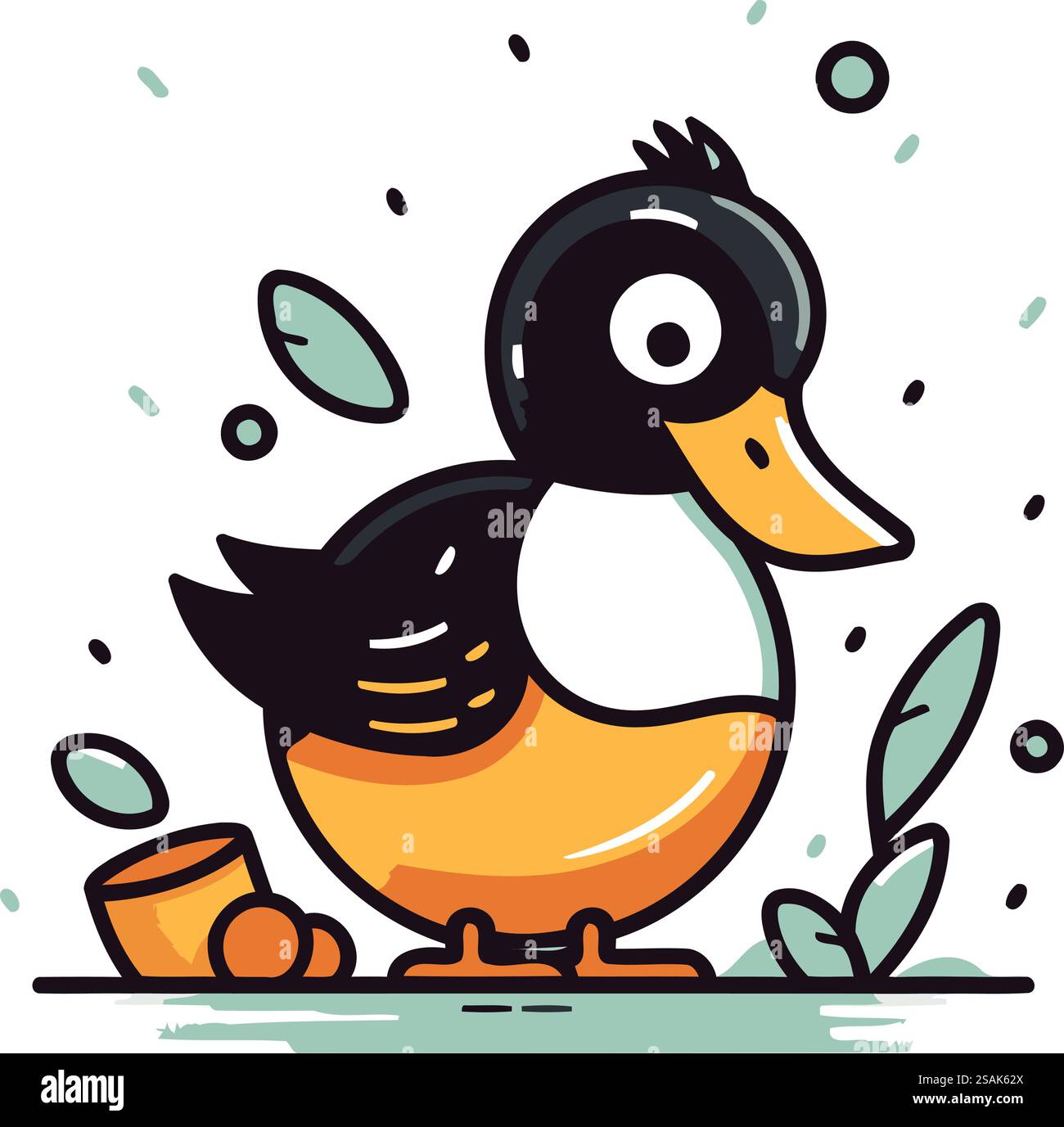 Duck in the rain. Vector illustration in flat cartoon style Stock ...