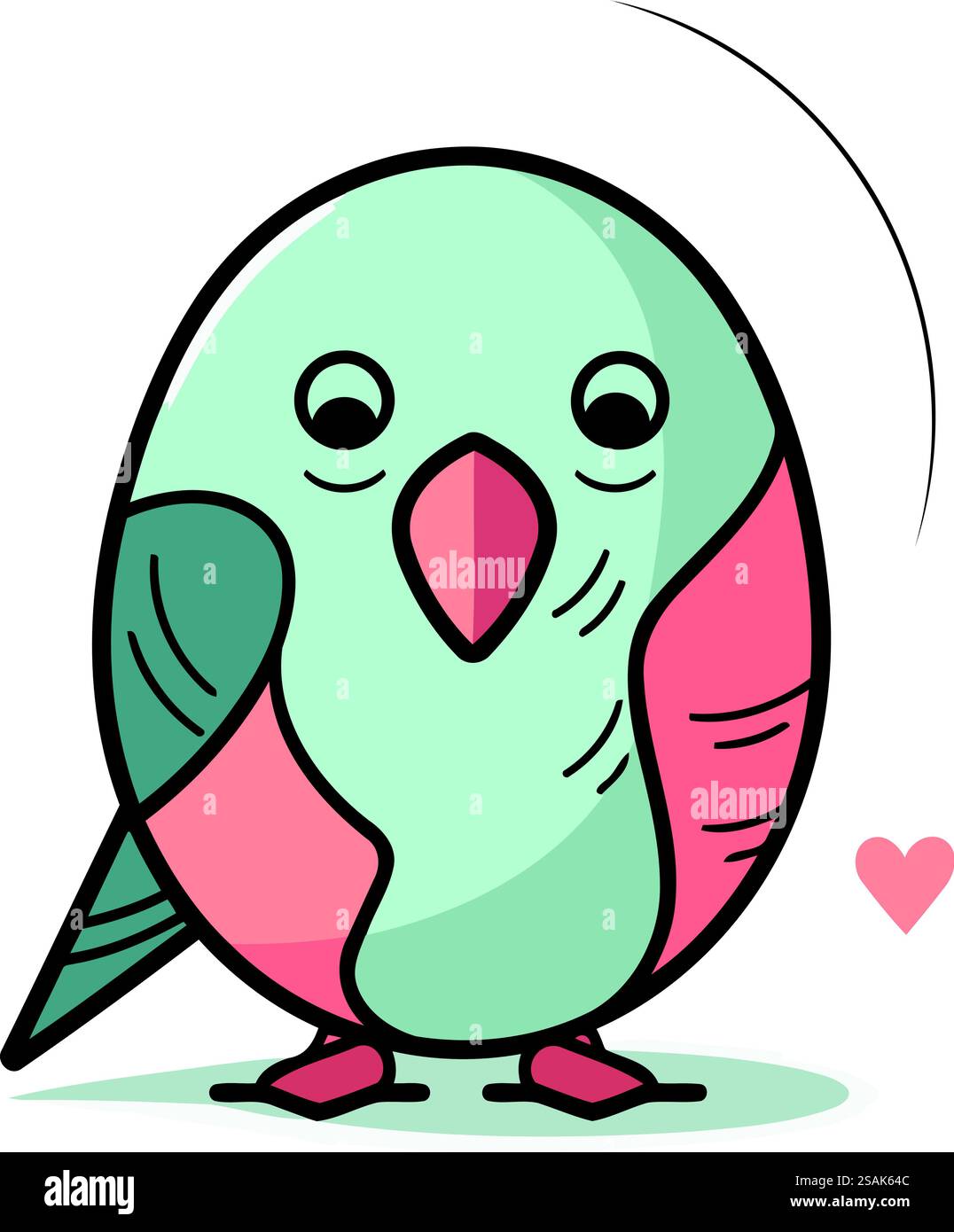 Cute cartoon parrot with heart. Vector illustration in thin line style ...