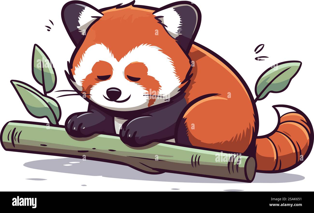 Cute red panda lying on a branch. Vector illustration Stock Vector ...