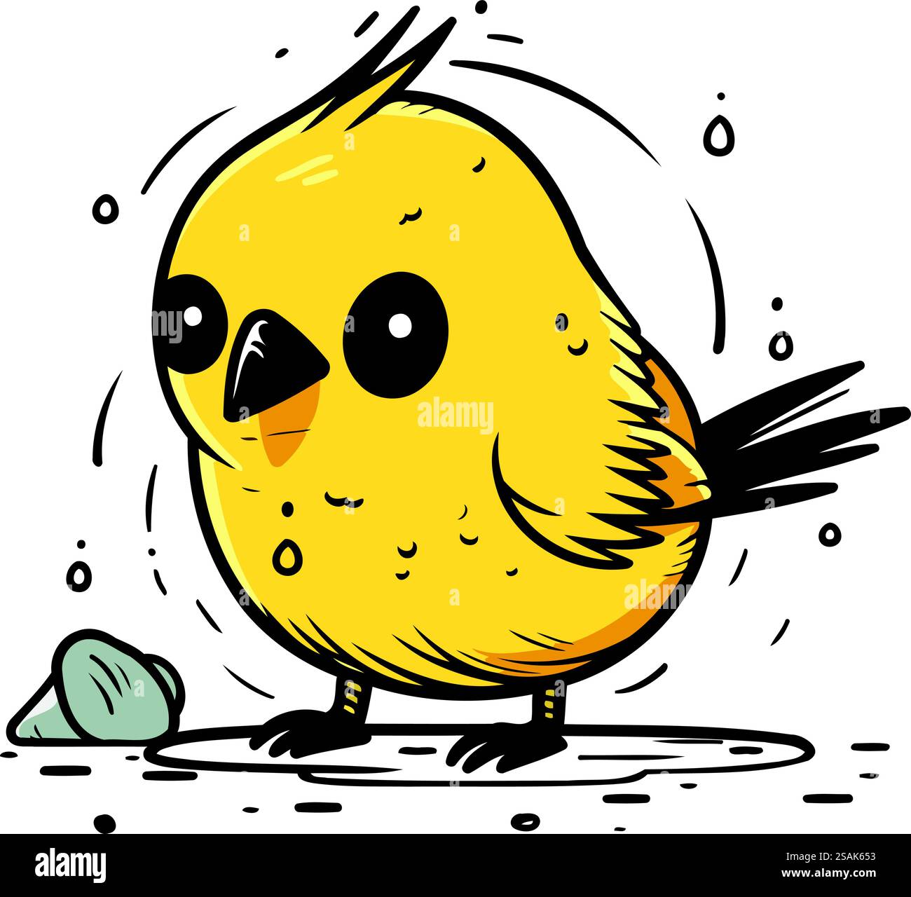 Cute yellow chick on a white background. Hand drawn vector illustration ...