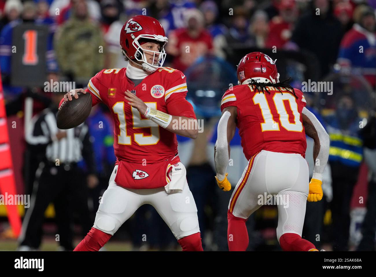 Kansas City Chiefs quarterback Patrick Mahomes passes during an AFC Championship NFL football ...