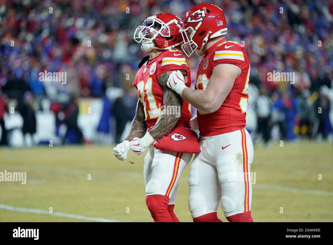 Kansas City Chiefs wide receiver Nikko Remigio (81) celebrates a punt ...