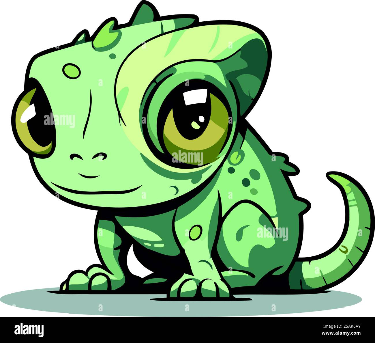 Cute cartoon green lizard isolated on white background. Vector ...