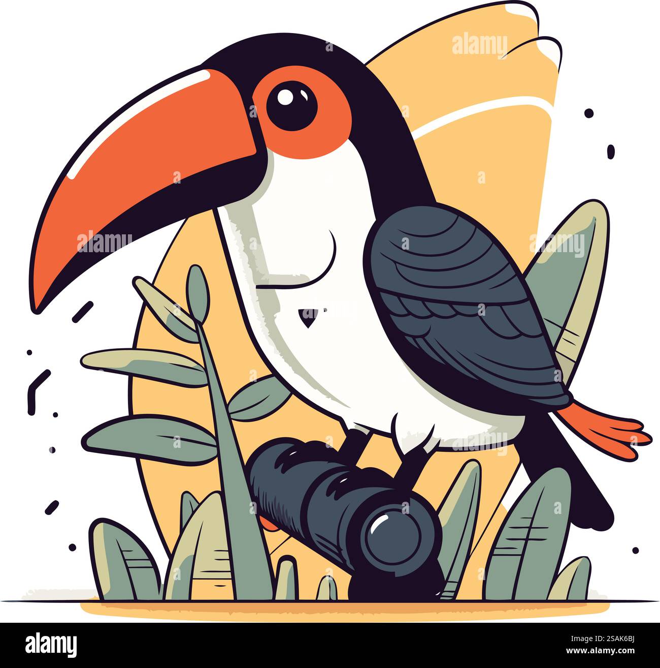 Cartoon toucan with a cannon in its beak. Vector illustration Stock ...