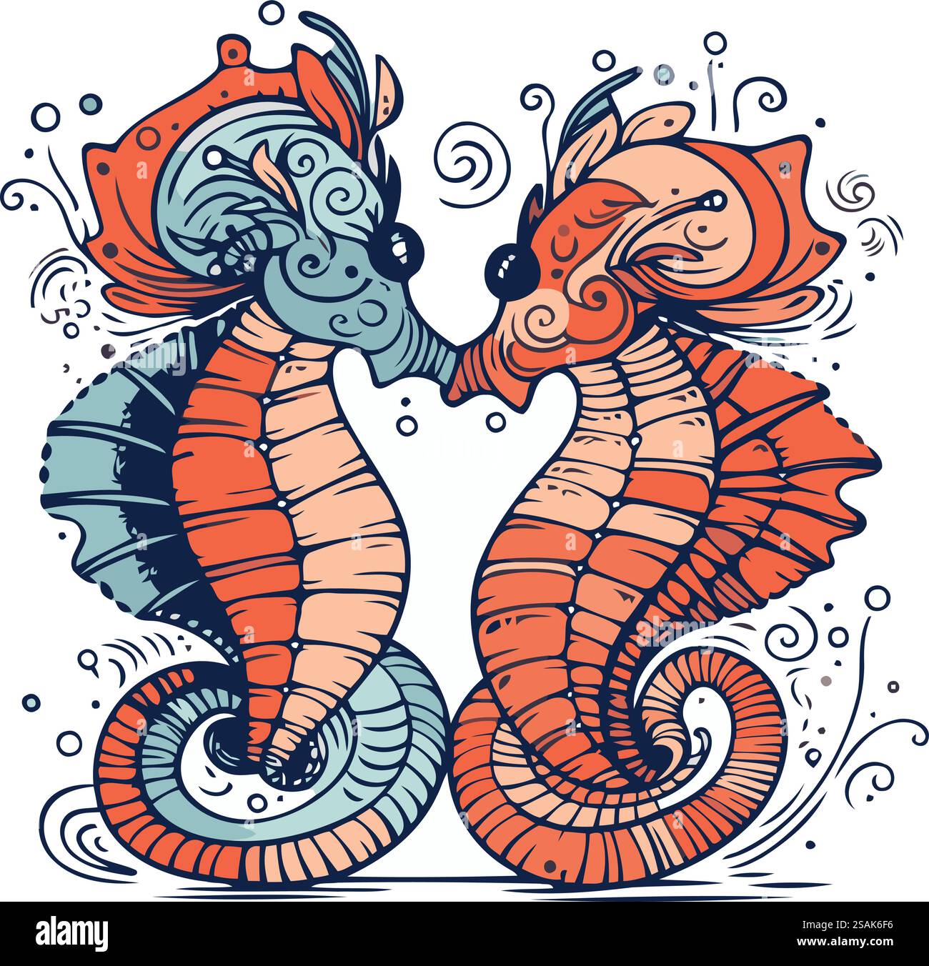 Two seahorses in love. sketch for your design. Vector illustration ...