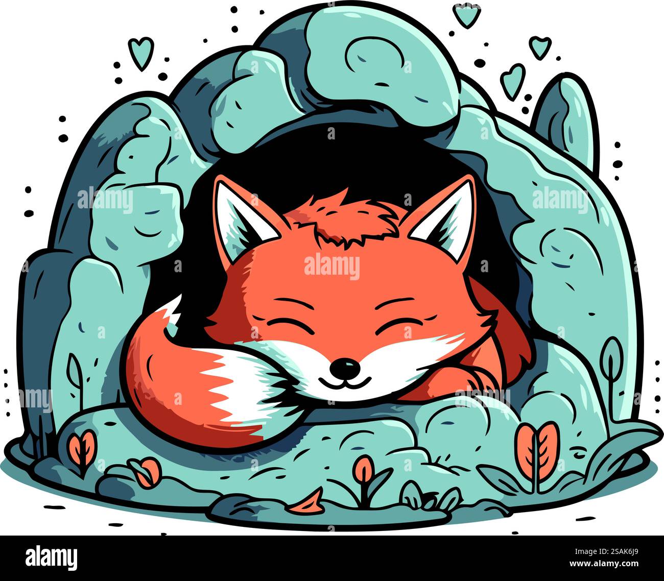 Cute fox sleeping in a cave. Vector illustration in cartoon style Stock ...