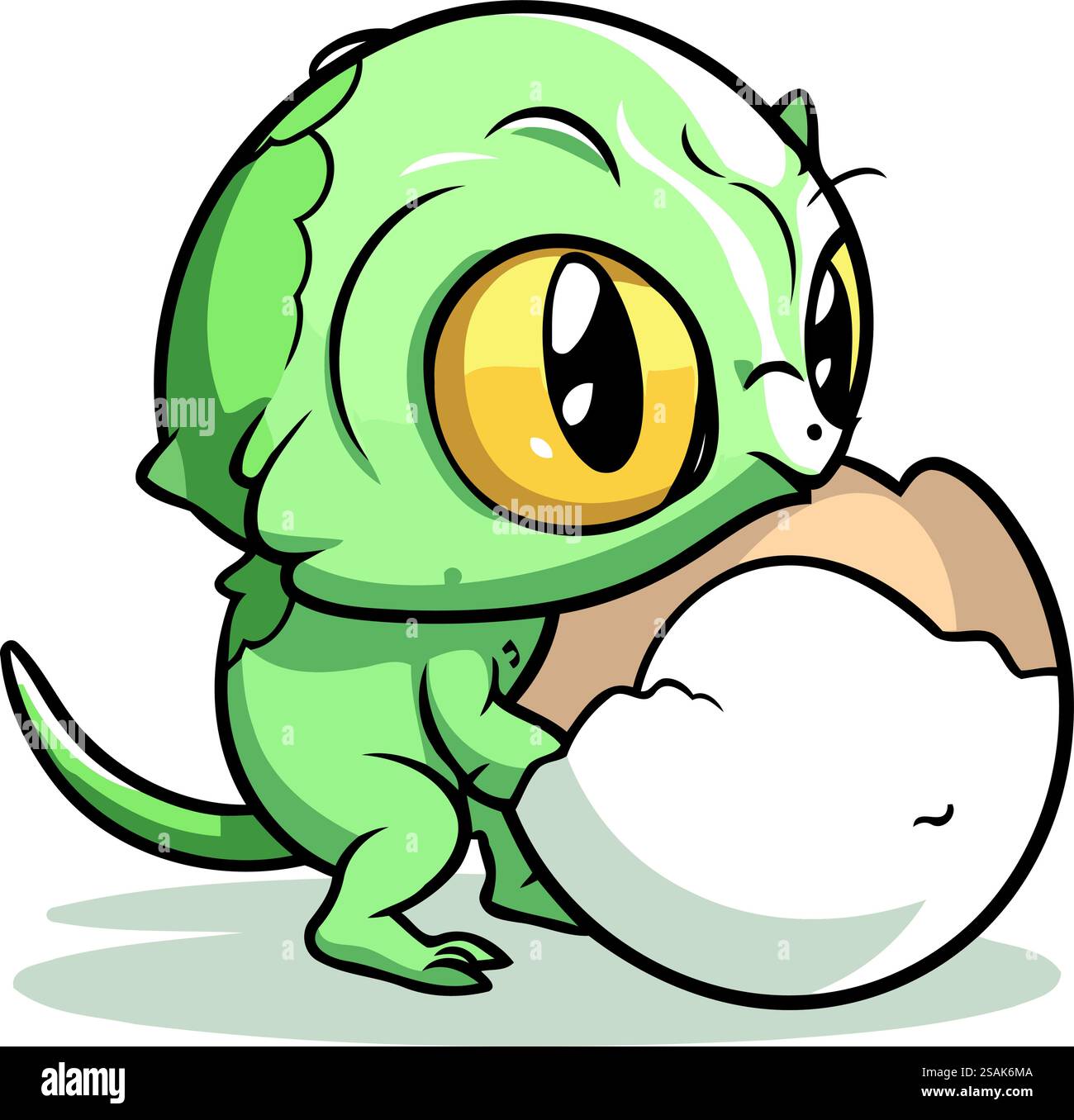 Cute green lizard peeking out of egg. Vector illustration Stock Vector ...
