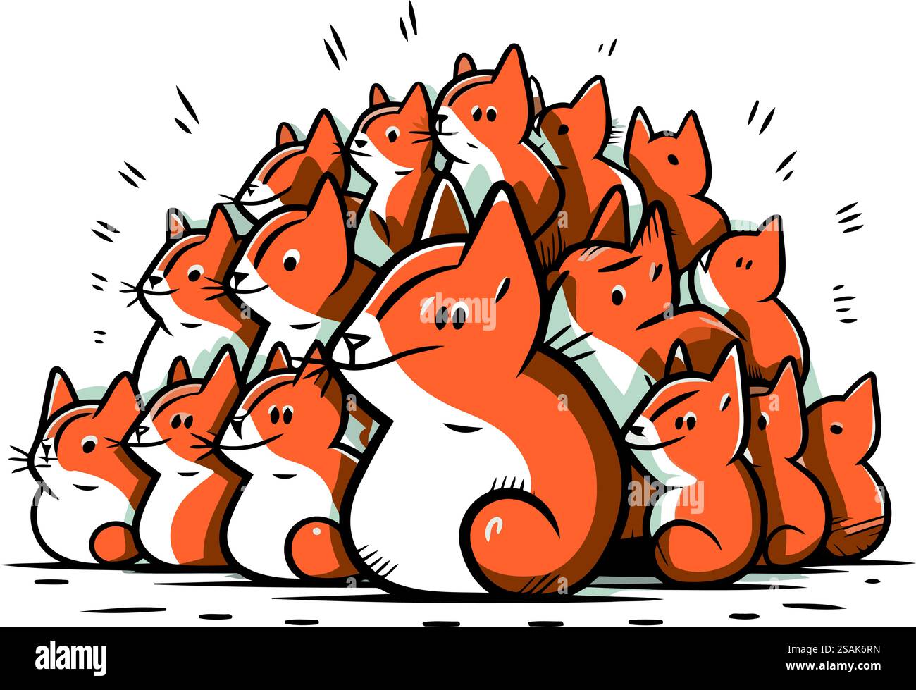 Cartoon hand drawn vector illustration of a group of cats Stock Vector ...