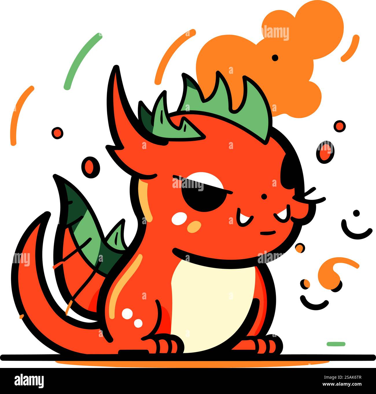 Funny cartoon dragon. Vector illustration of a cute little dragon Stock ...