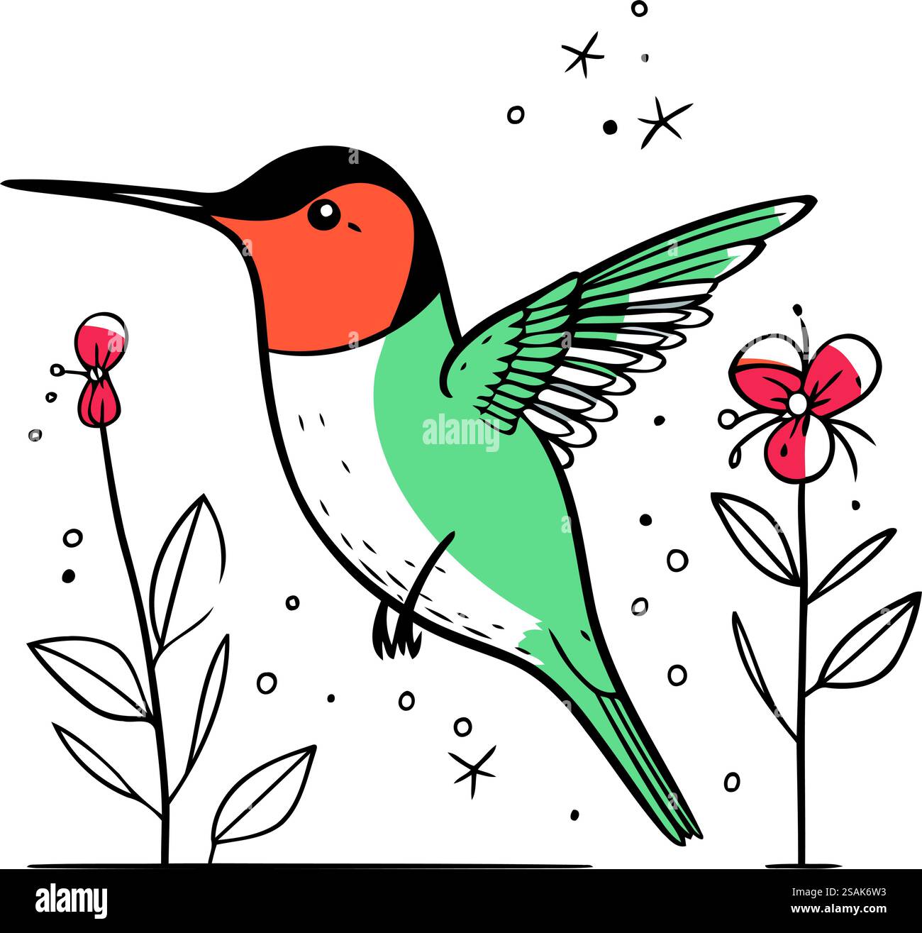Hummingbird with flowers. Vector illustration in doodle style Stock ...
