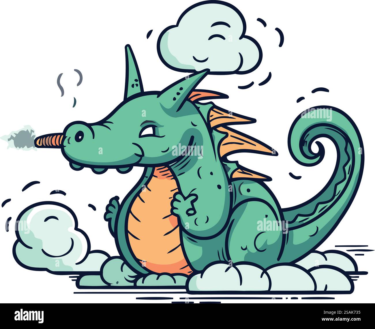 Funny dragon with smoke. Vector illustration. Isolated on white ...