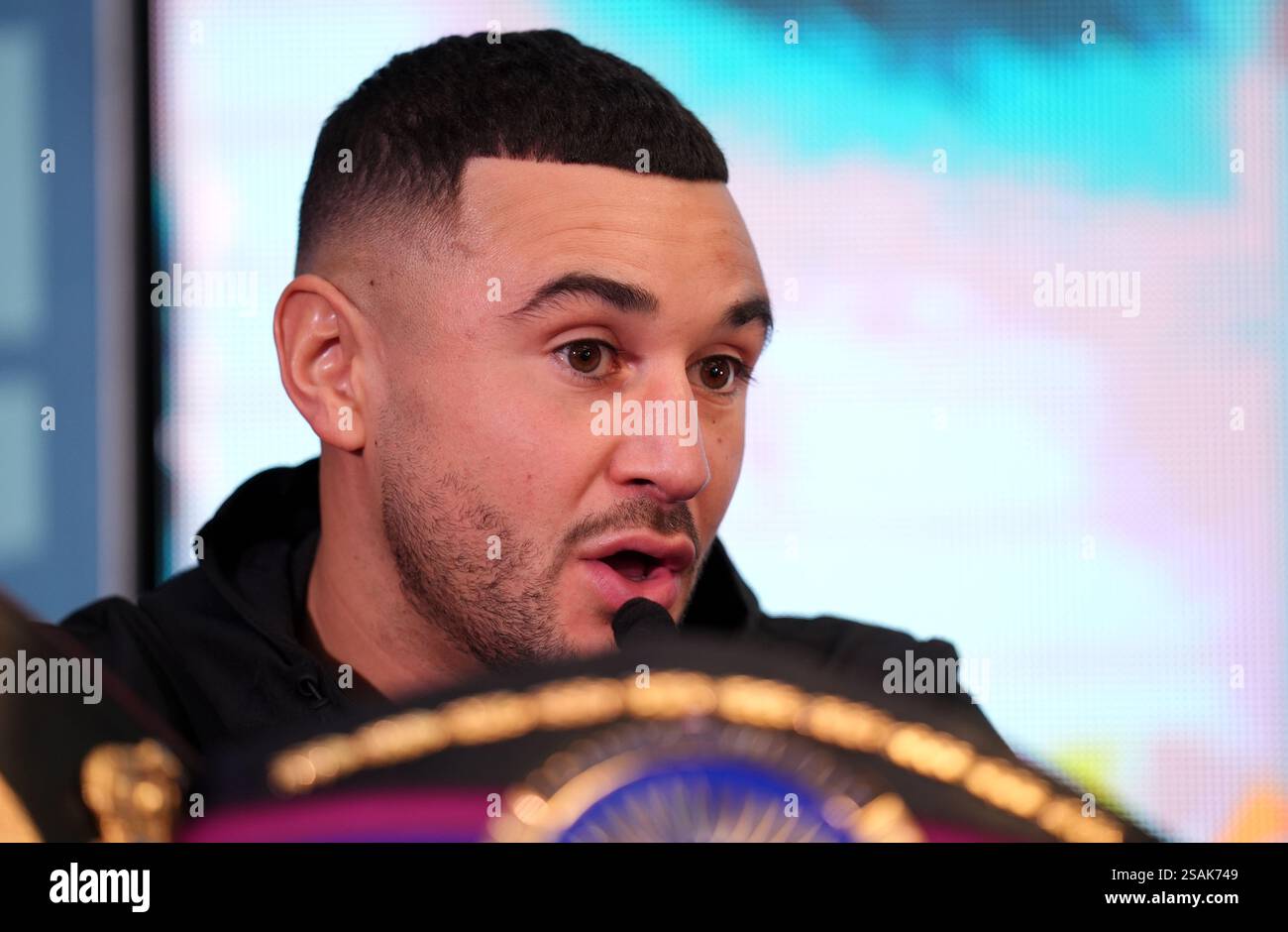 Callum Simpson during a press conference at BOXPARK Wembley, London ...