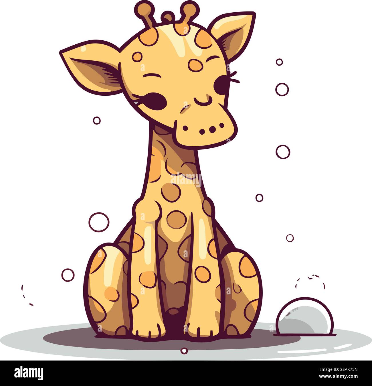 Cute cartoon giraffe sitting on the ground. Vector illustration Stock ...