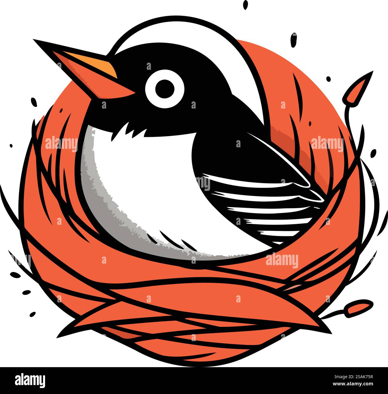 Hand drawn vector illustration of a cute cartoon titmouse in a nest ...
