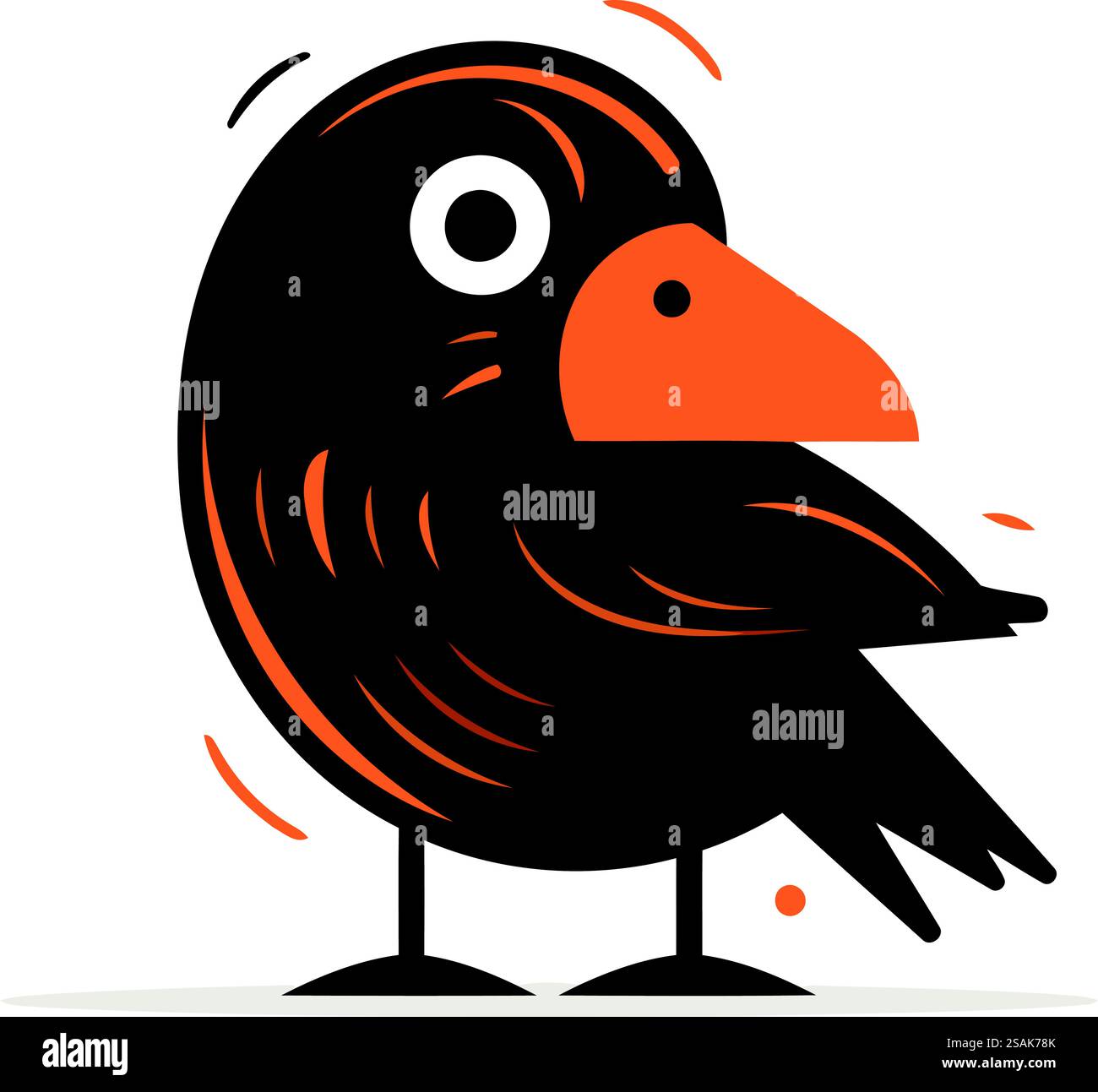 Cute cartoon crow vector illustration. Black and orange bird on white ...