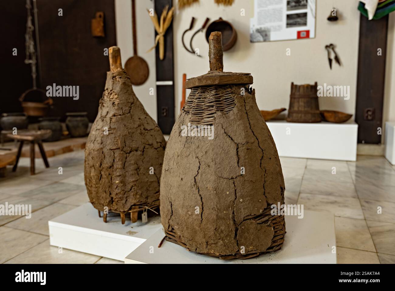 Ancient bee hives in the National museum of Arandelovac Serbia Stock ...