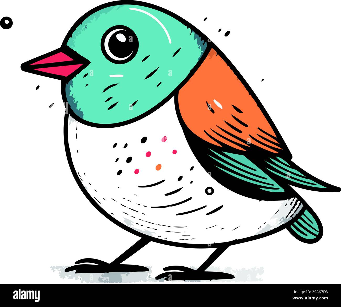 Hand drawn vector illustration of a cute little bird. Isolated objects ...