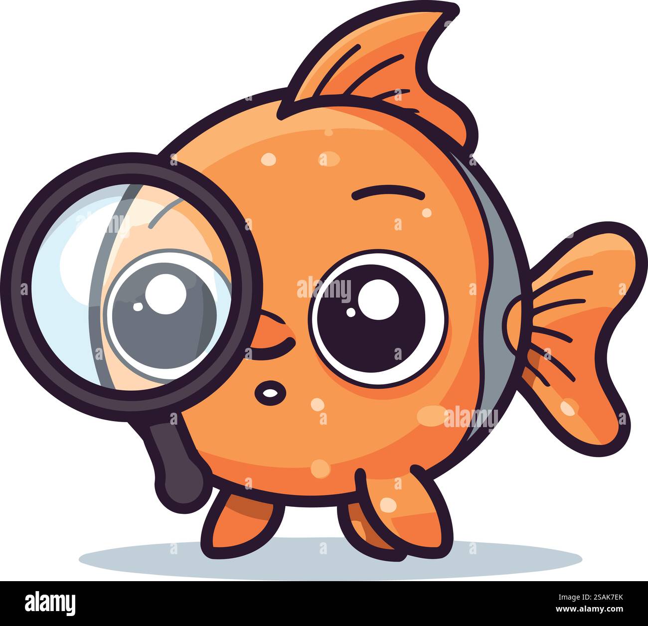 Cute fish with magnifying glass. Vector cartoon character illustration ...
