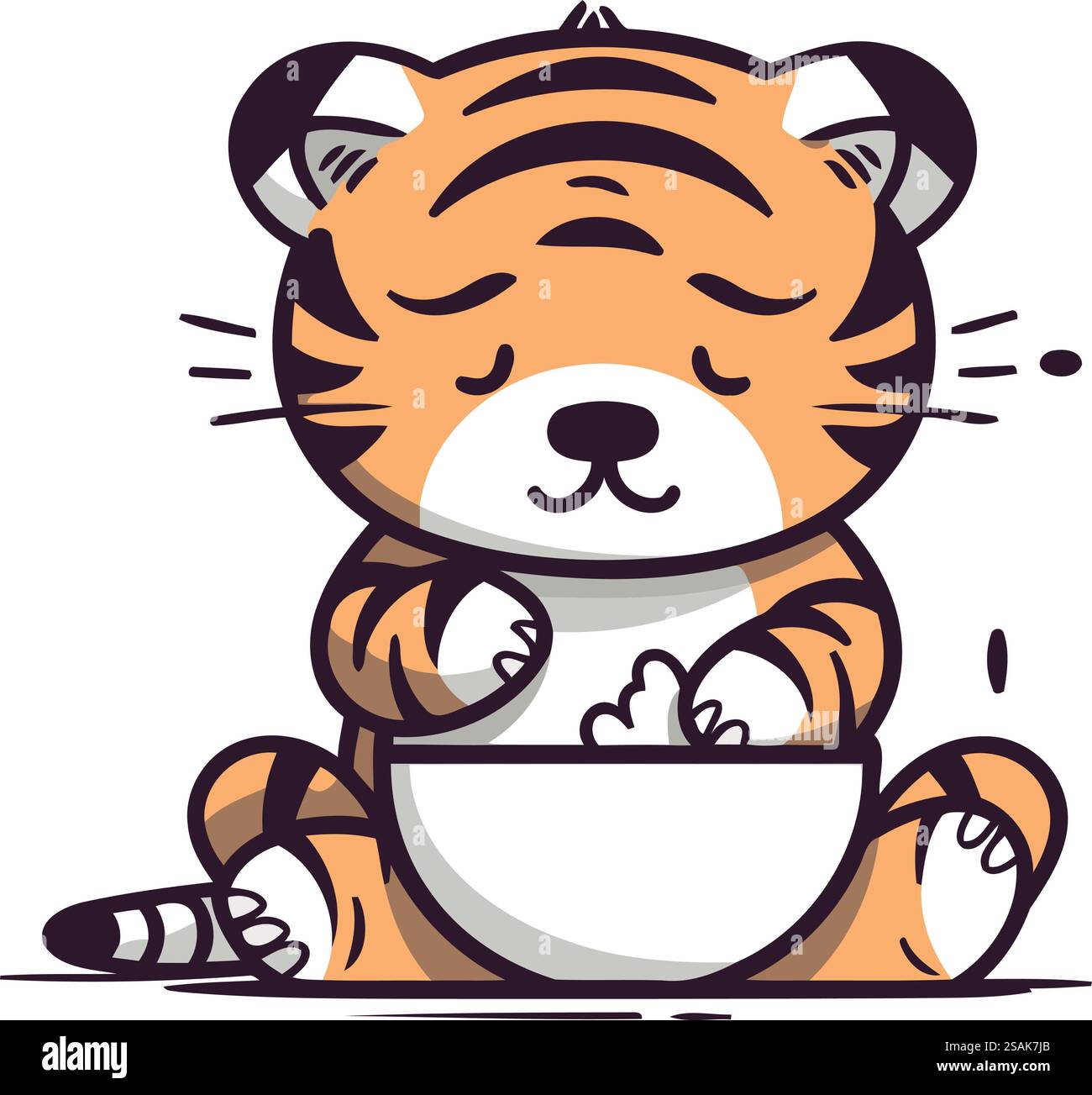 Cute cartoon tiger with a bowl of food. Vector illustration Stock ...