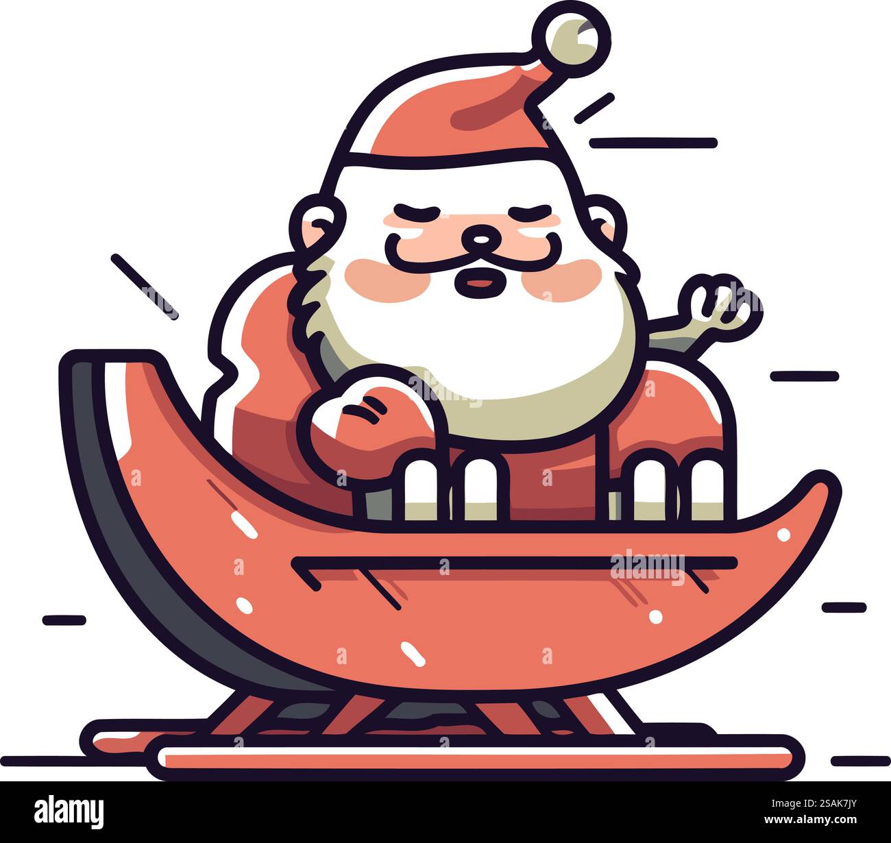Cartoon Santa Claus on a sled. Vector illustration in a flat style ...