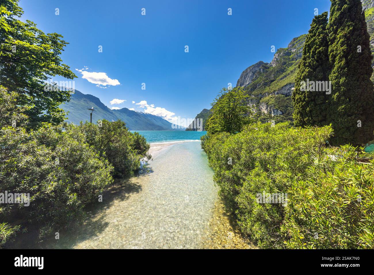 Lake Garda with mountains in background, view from Riva del Garda town ...