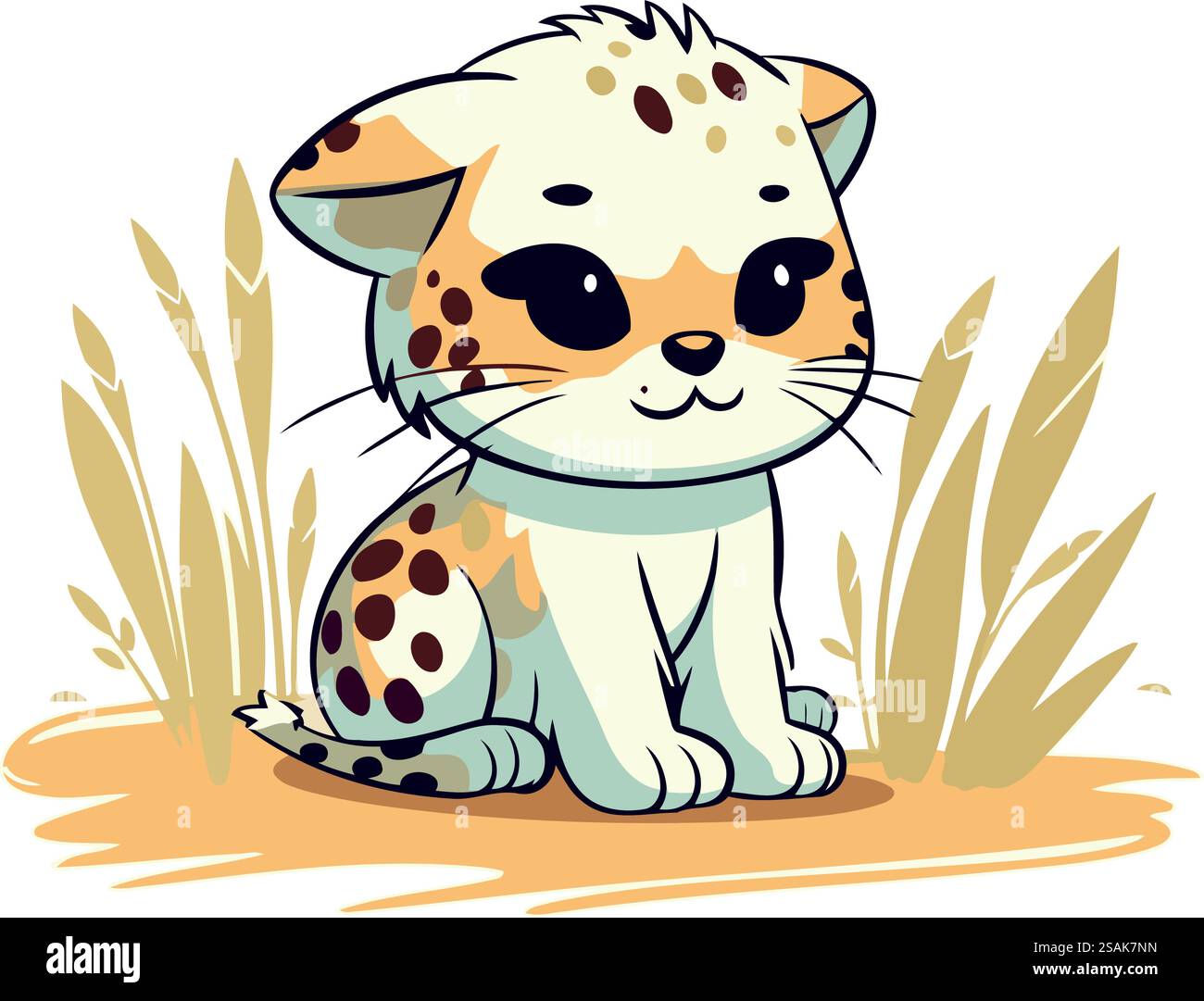 Cute cartoon leopard with sunglasses sitting on the grass. Vector ...