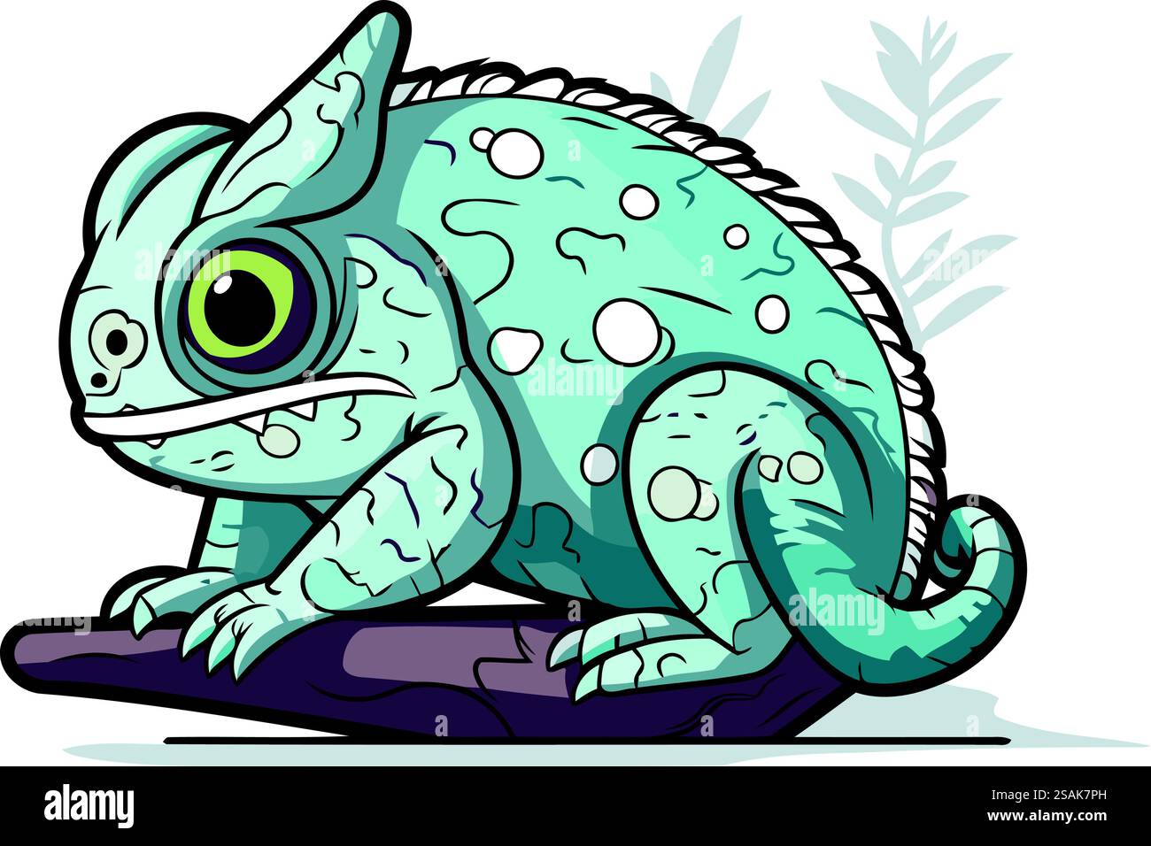 Cartoon blue chameleon on the branch. Vector illustration Stock Vector ...