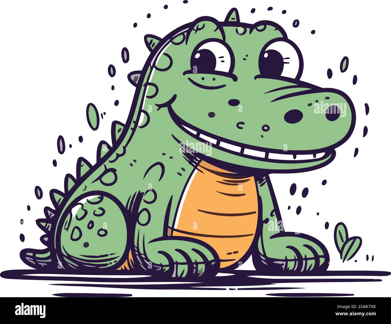 Cute baby crocodile cartoon vector illustration. Hand drawn vector ...