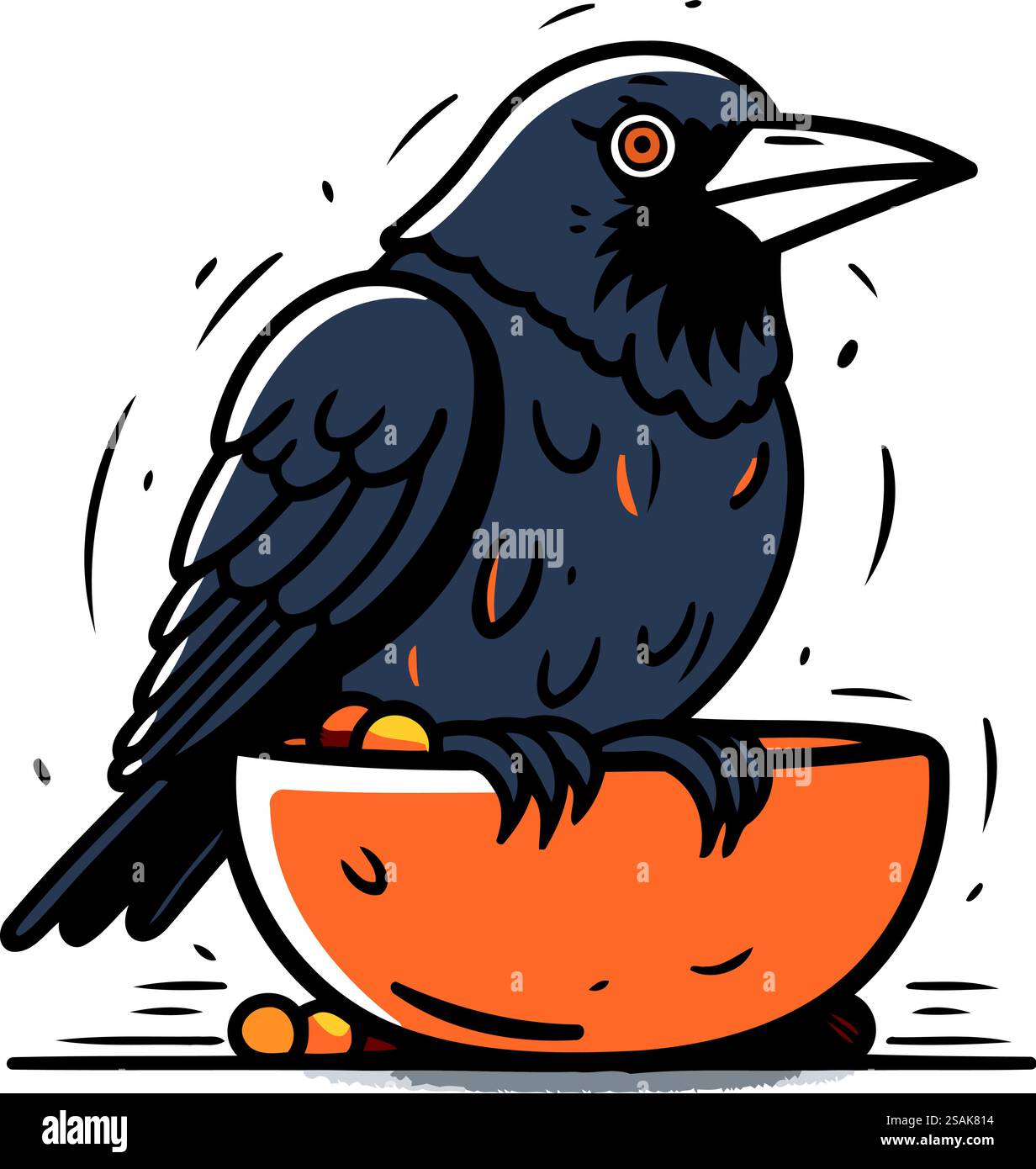 Crow sitting on a bowl. Vector illustration in cartoon style Stock ...