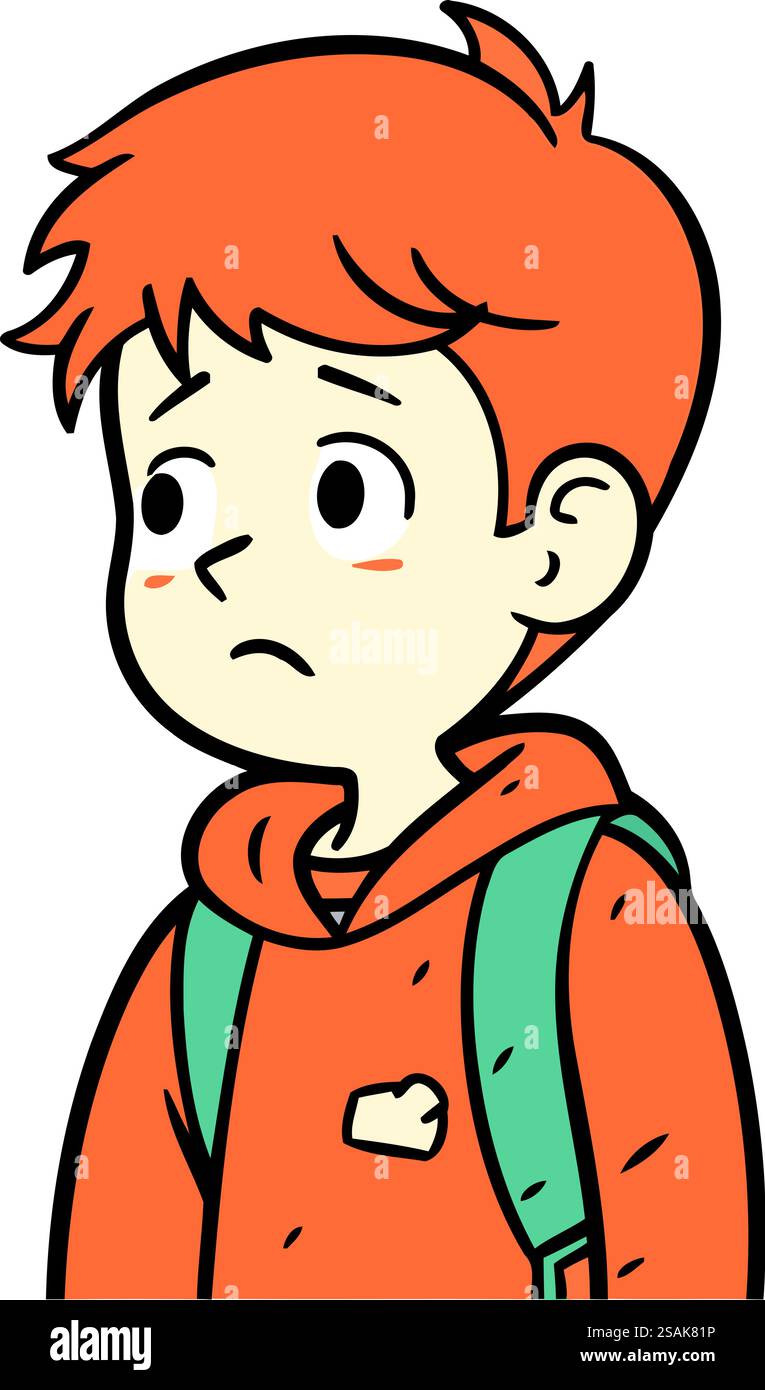 Sad boy with a backpack. Vector illustration isolated on white ...