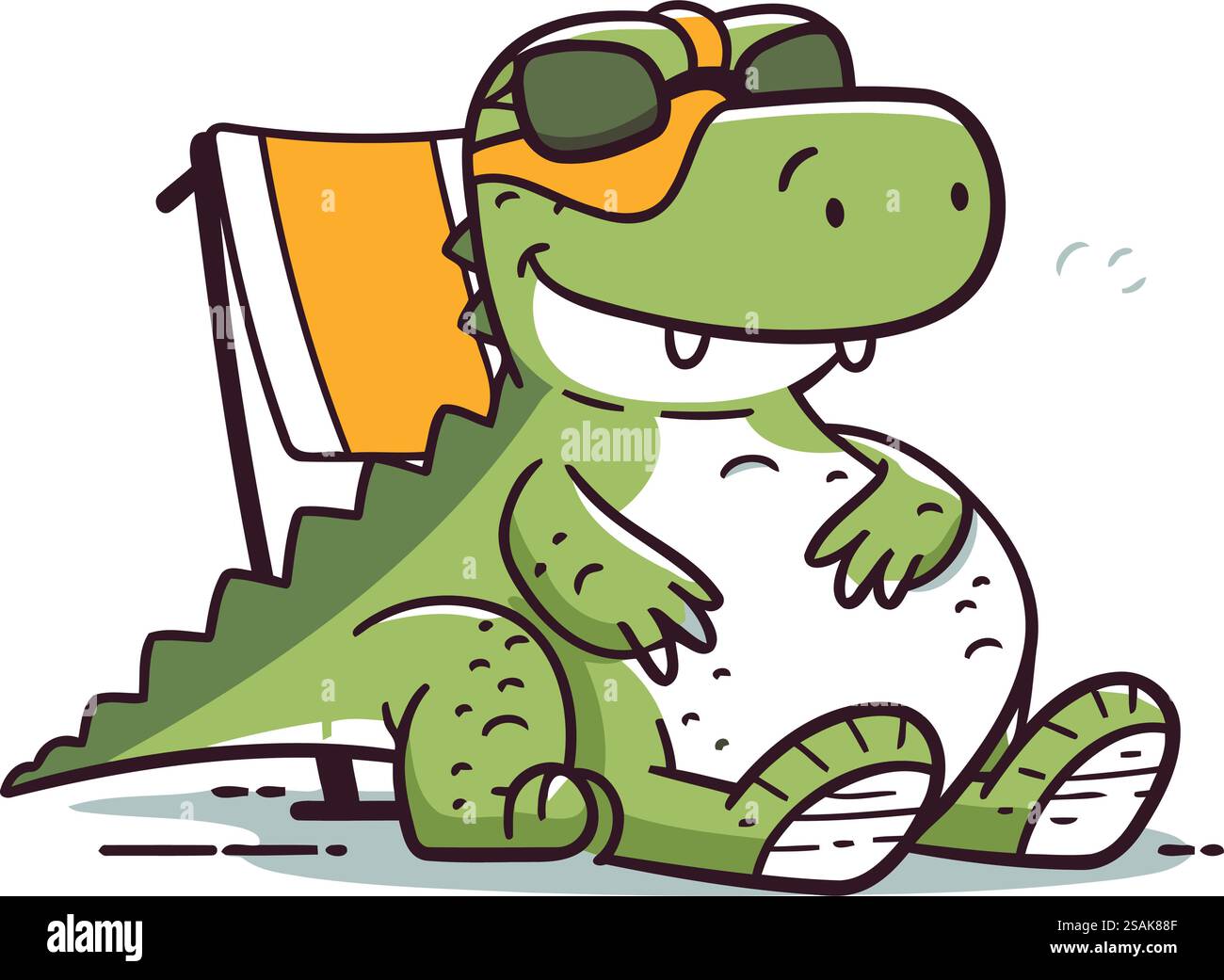 Cute crocodile sitting on a deck chair. Vector illustration Stock ...
