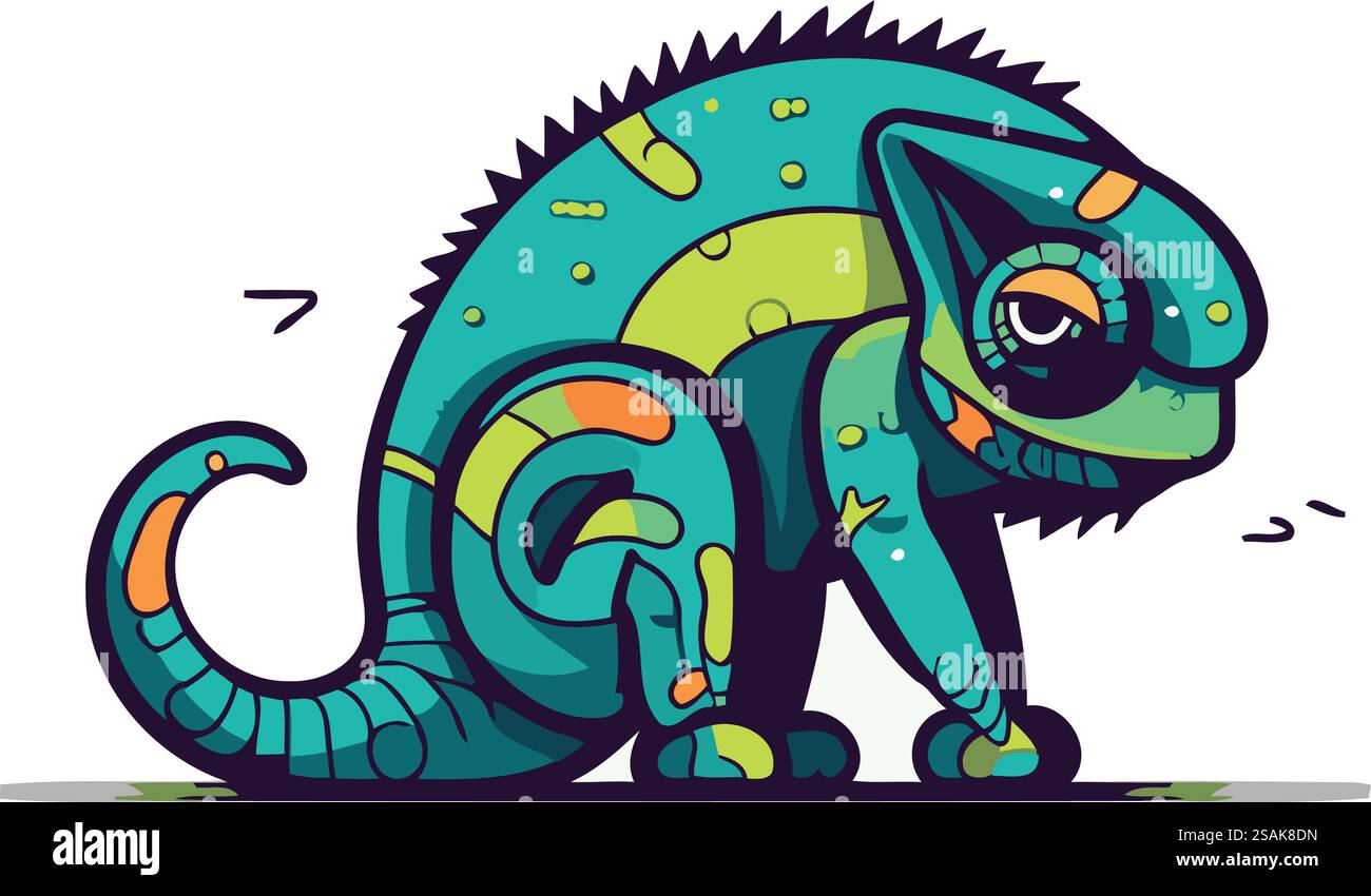 Cartoon chameleon. Vector illustration isolated on white background ...