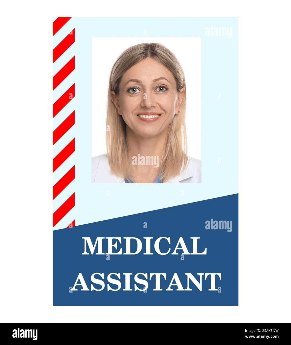 Medical assistant badge with photo of woman on white background Stock ...