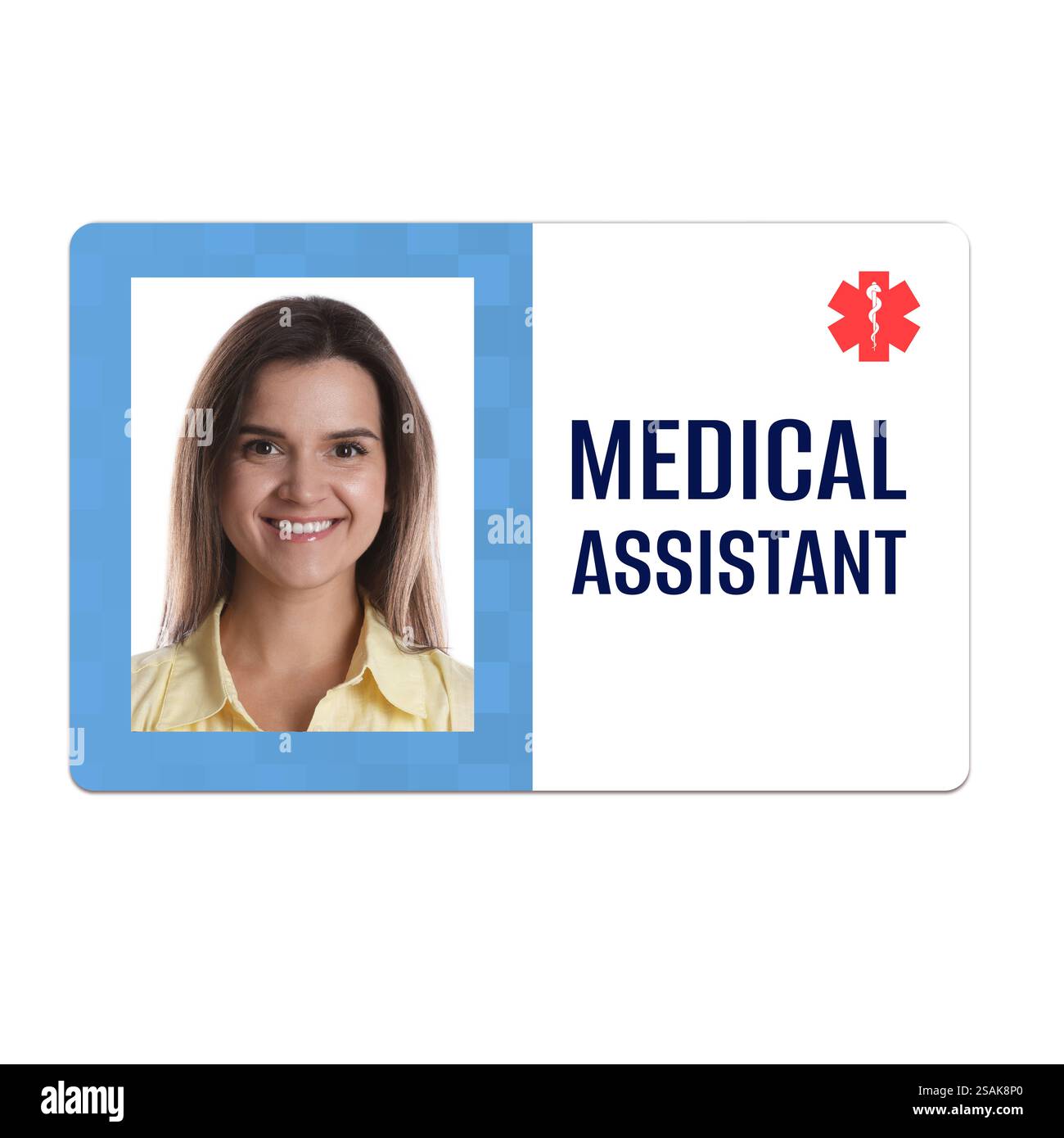 Medical assistant badge with photo of woman on white background Stock ...