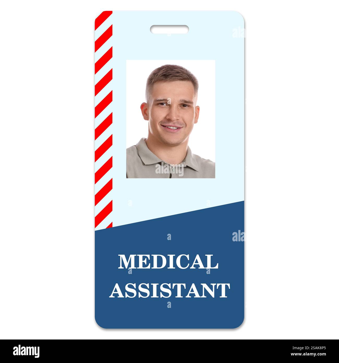 Medical assistant badge with photo of man on white background Stock ...