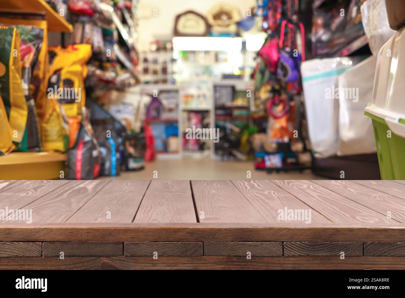 Empty wooden counter in pet shop. Space for design Stock Photo - Alamy