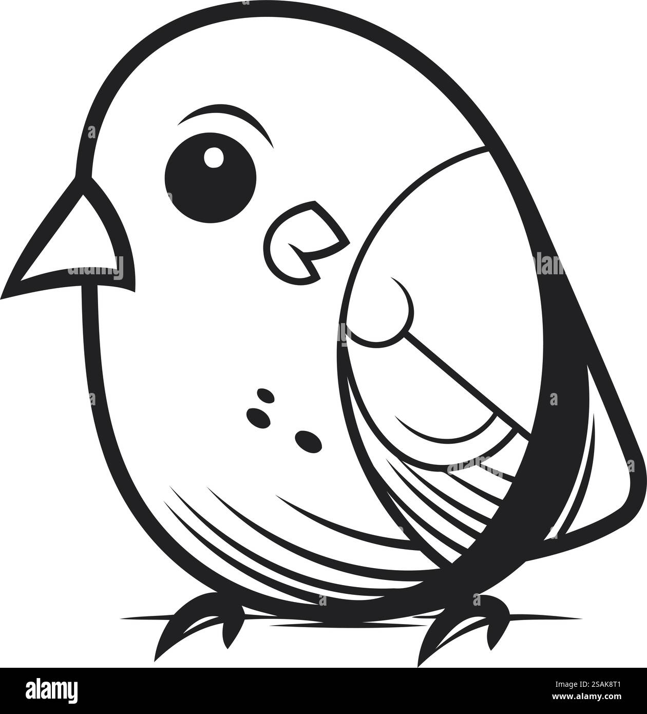 Cute little bird isolated on white background. Black and white vector ...
