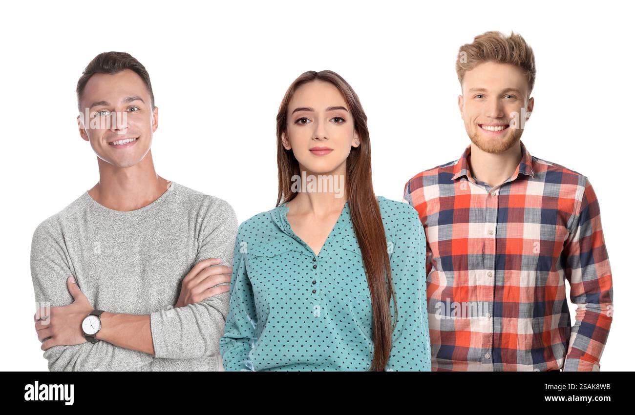 Group of different people on white background Stock Photo - Alamy