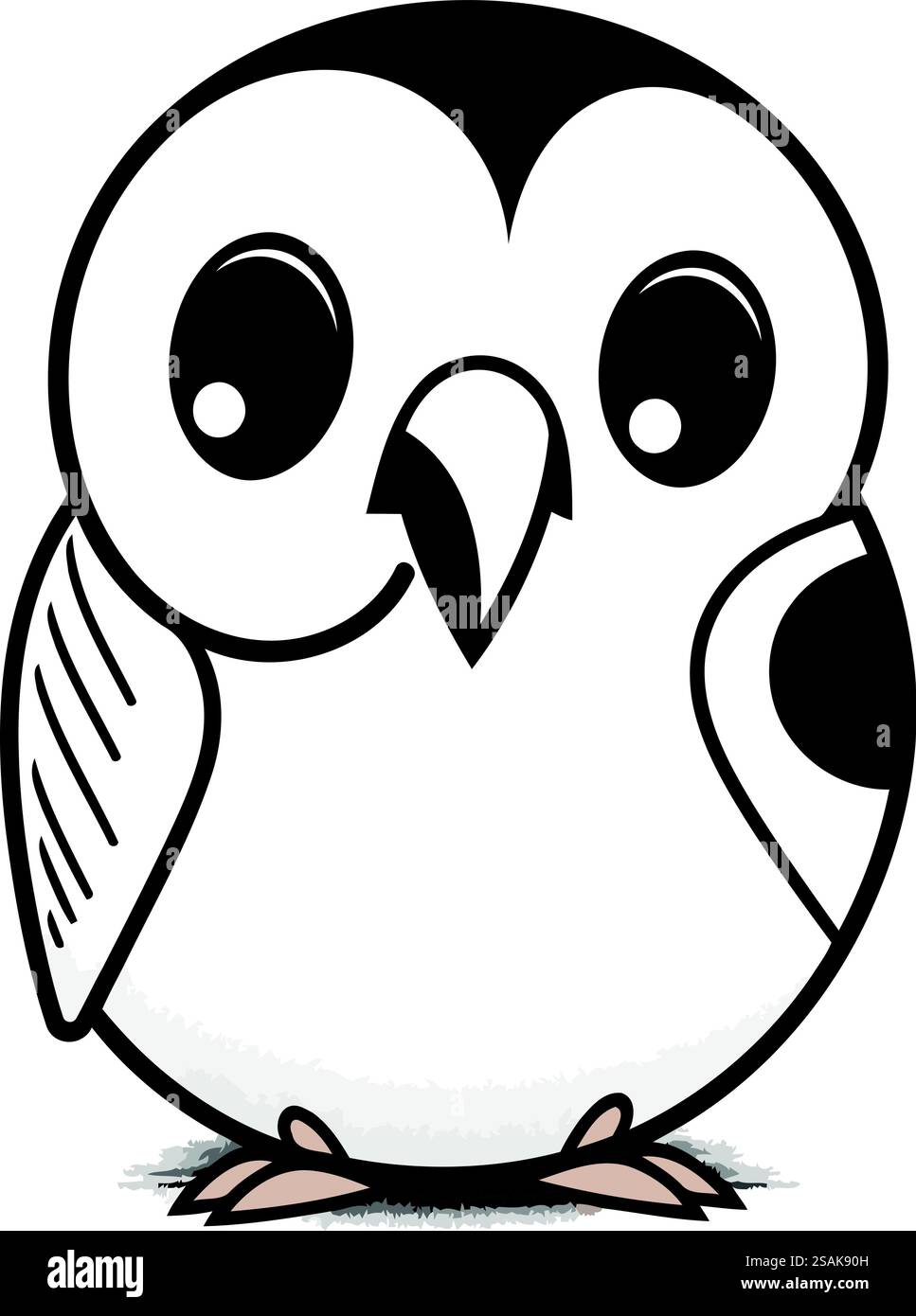cute cartoon black and white owl on white background. vector ...