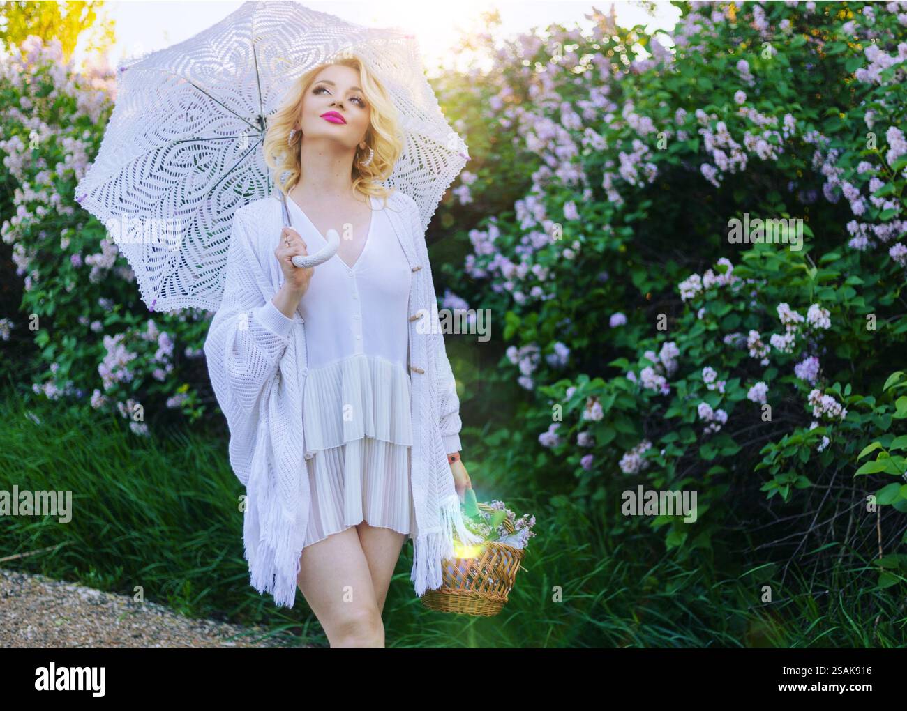 redhaired pretty pinup woman in vintage summer dress and classic ...