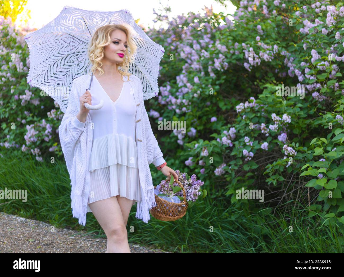 redhaired pretty pinup woman in vintage summer dress and classic ...