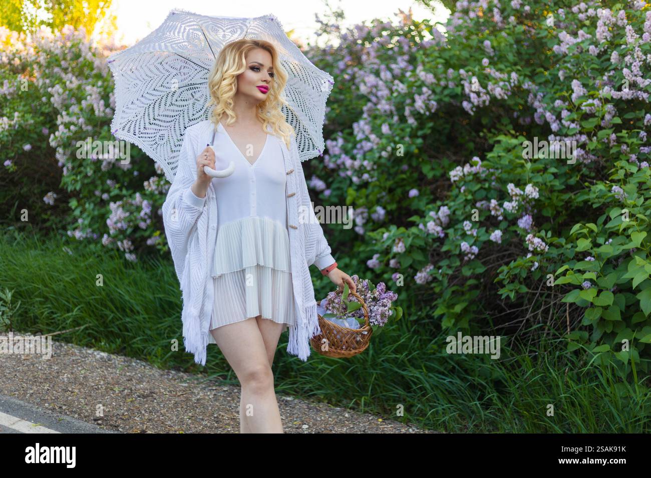 redhaired pretty pinup woman in vintage summer dress and classic ...