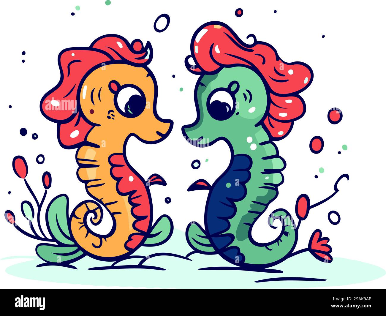 Cute couple of seahorses in love. Vector illustration Stock Vector ...