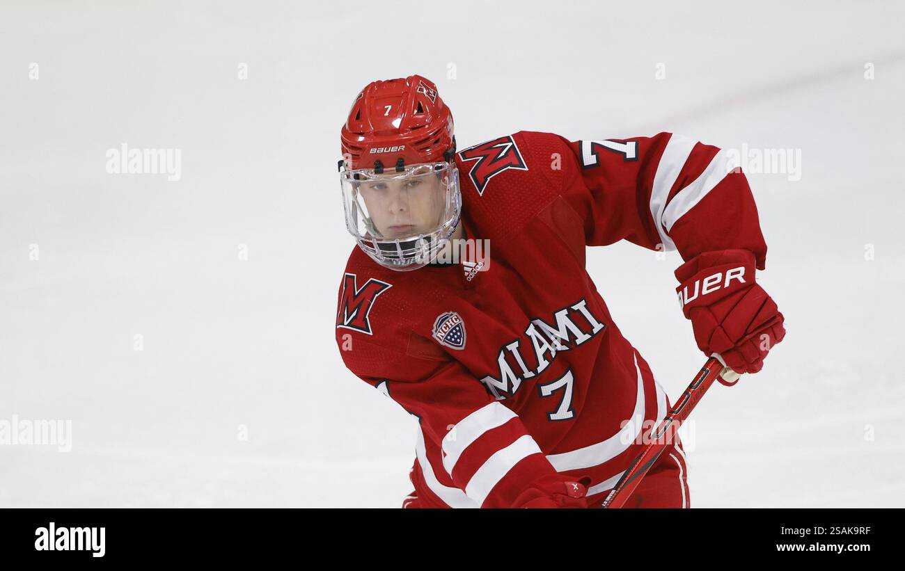 Miami (OH) defenseman Michael Quinn plays during an NCAA hockey game on ...