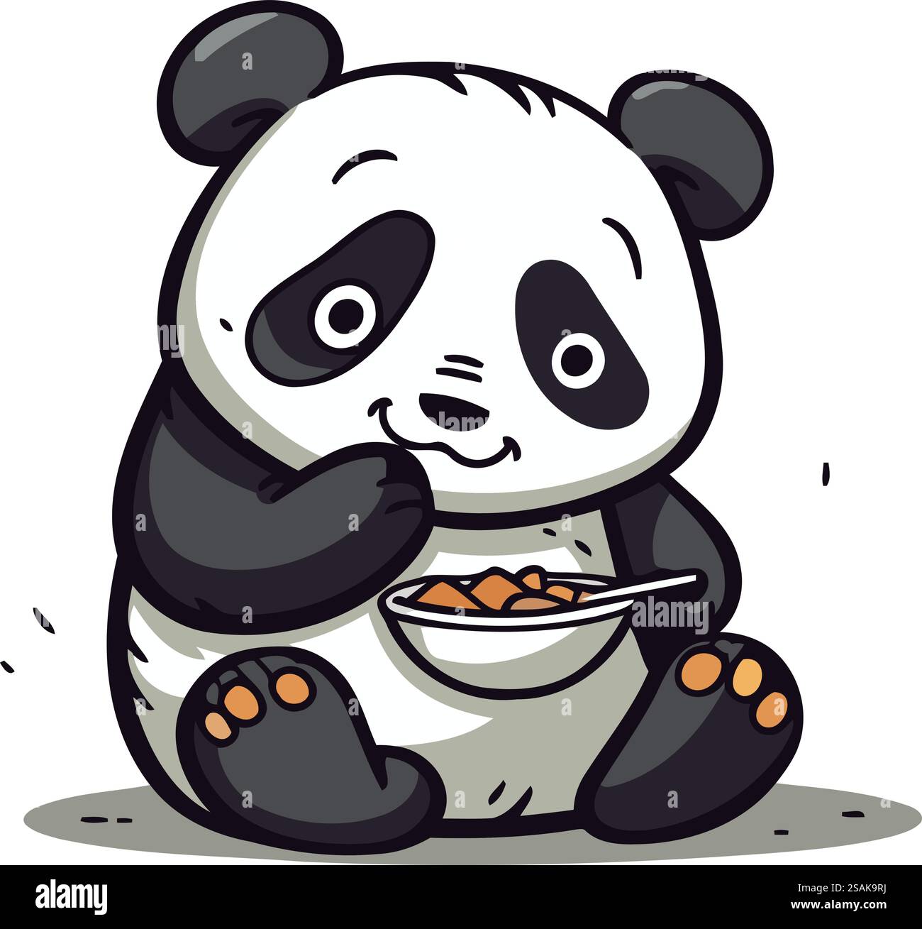 Cute panda eating food. Vector illustration of a cartoon panda Stock ...