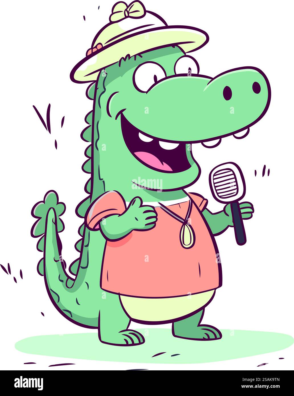 Cute crocodile singing karaoke. Vector cartoon illustration Stock ...