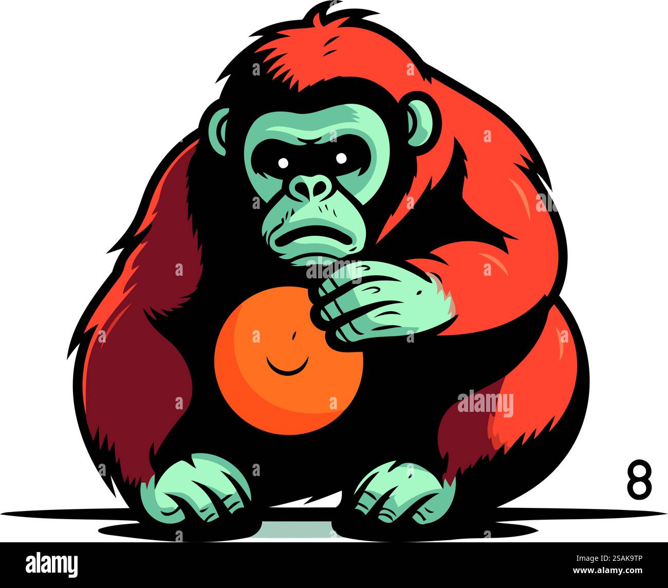 Vector illustration of a gorilla holding an orange ball on white ...