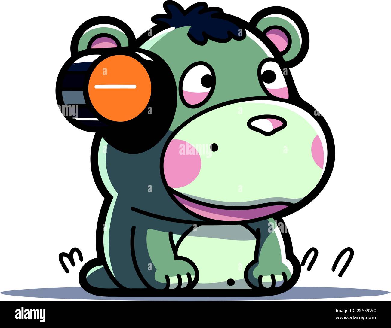 Hippo in headphones. Cute cartoon animal. Vector illustration Stock ...