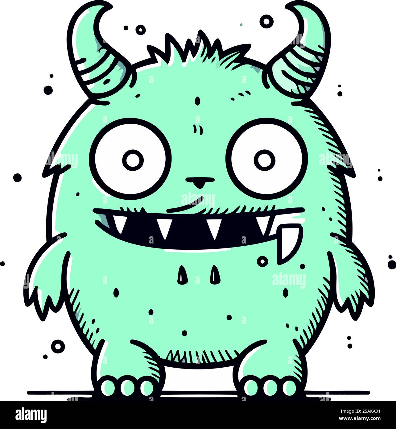 Funny cartoon monster. Vector illustration of cute monster with horns ...